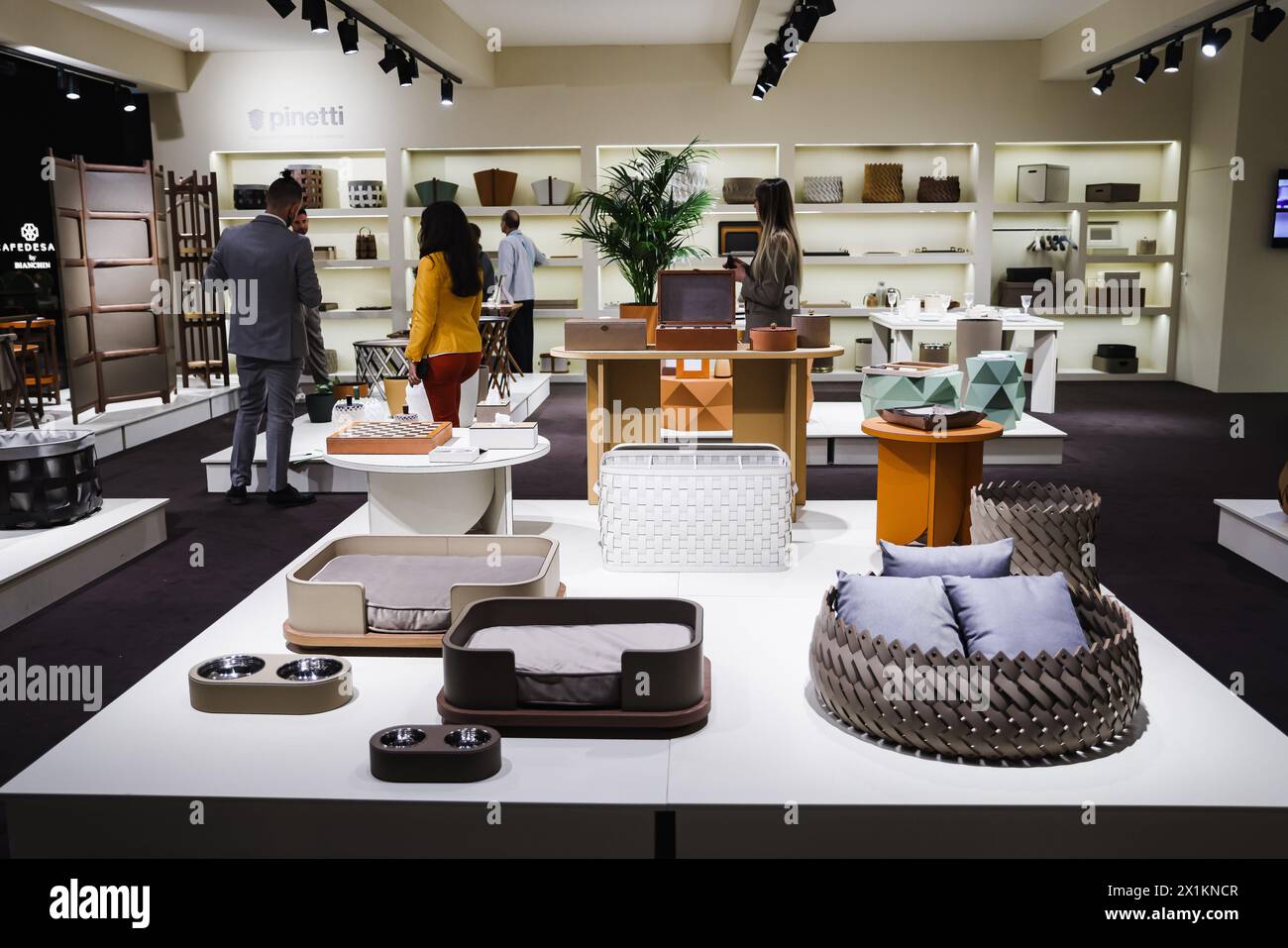 A general view of a fair stand at the Salone Internazionale del Mobile ...