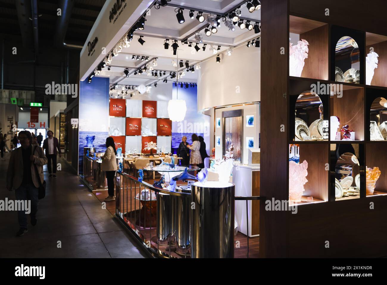 A general view of a fair stand at the Salone Internazionale del Mobile ...