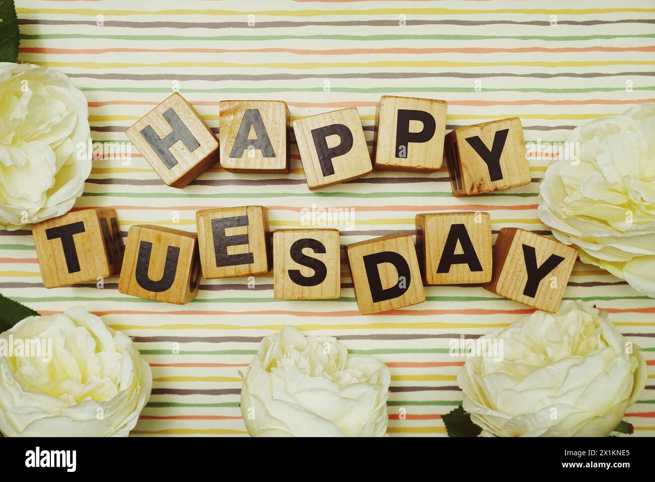 Hello Tuesday alphabet letters on colorful stripes background Stock ...