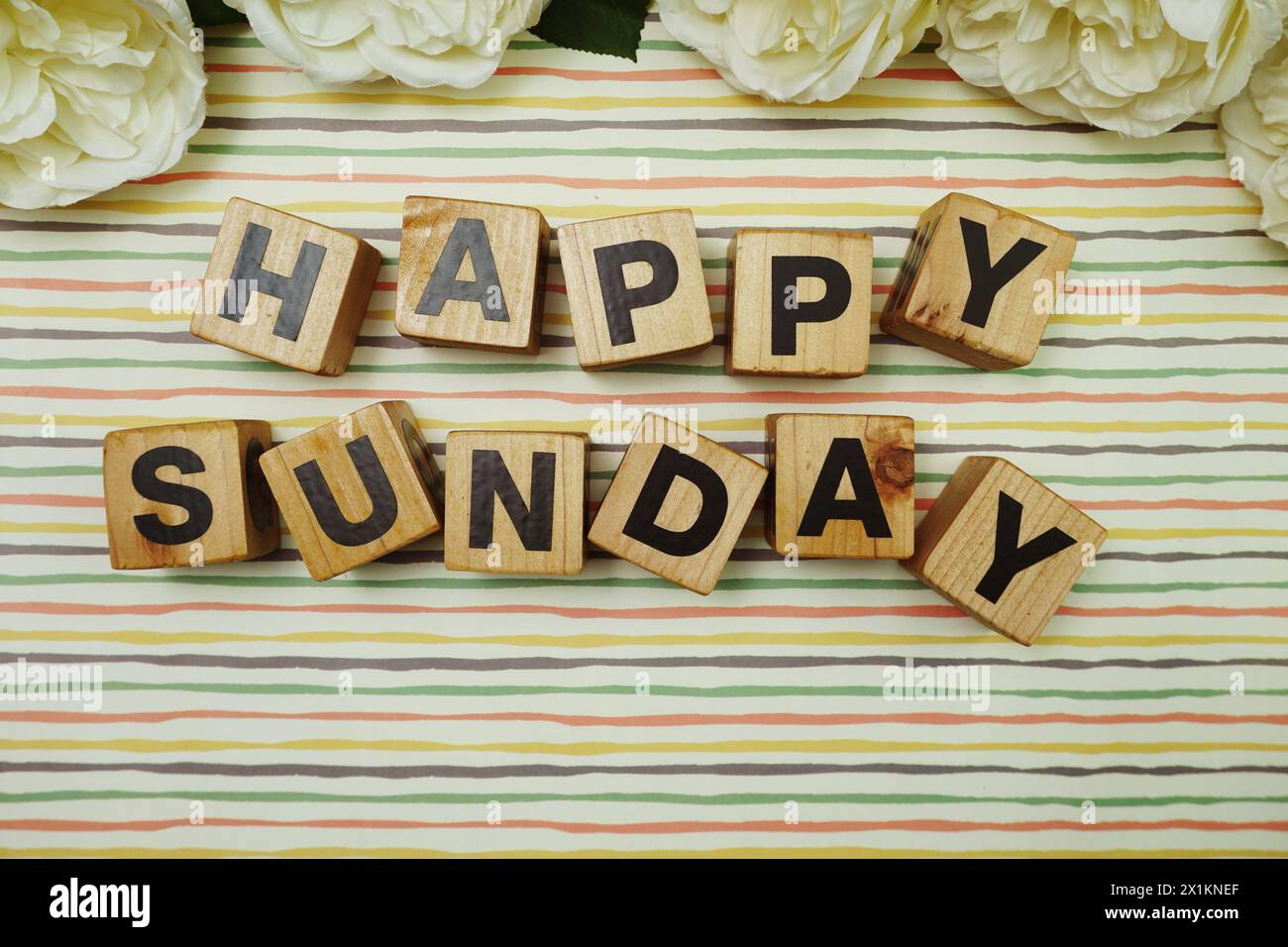 Happy Sunday alphabet letters on colorful stripes background Stock ...