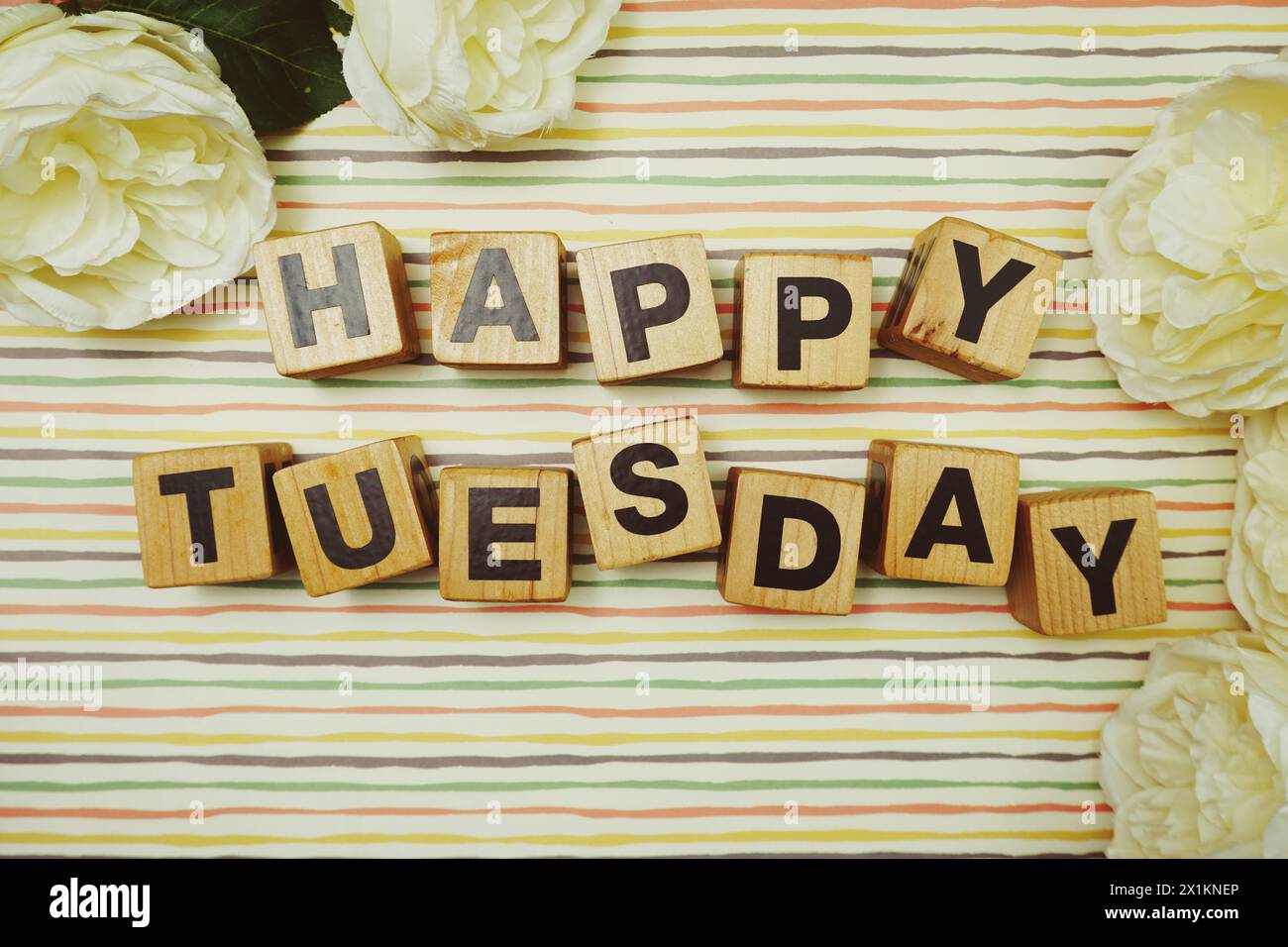 Happy Tuesday alphabet letters on colorful stripes background Stock ...