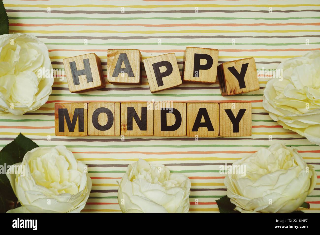 Hello Monday alphabet letters on colorful stripes background Stock ...