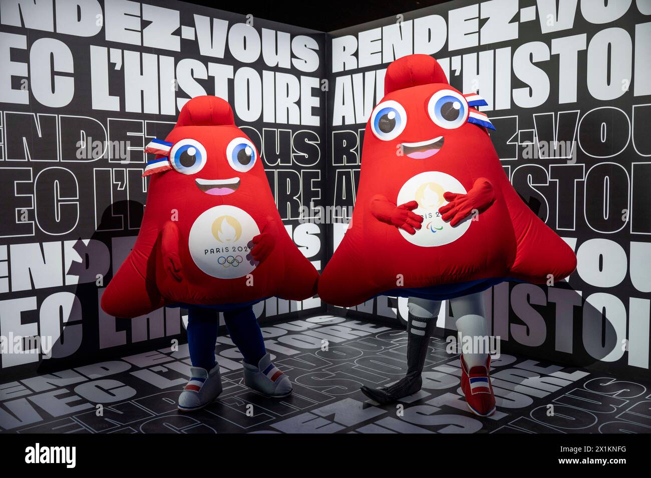 Paris, France. 17th Apr, 2024. This pictures shows the Olympic Phryge ...