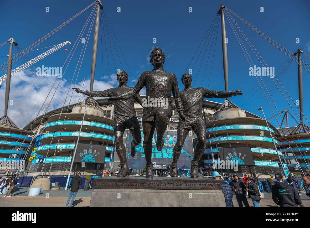 The Colin Bell, Francis Lee, Mike Summerbee statue during the UEFA ...