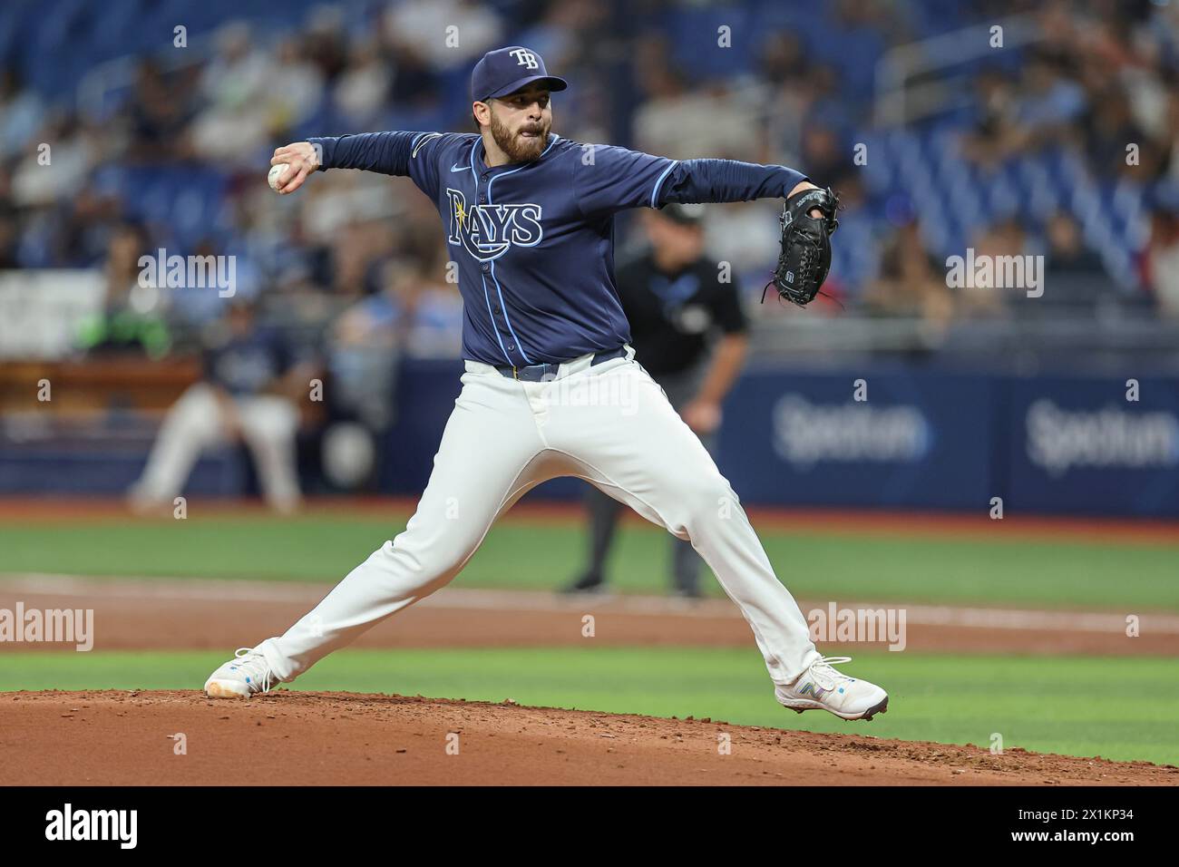 St. Petersburg, FL: Tampa Bay Rays pitcher Aaron Civale (34) delivers a ...