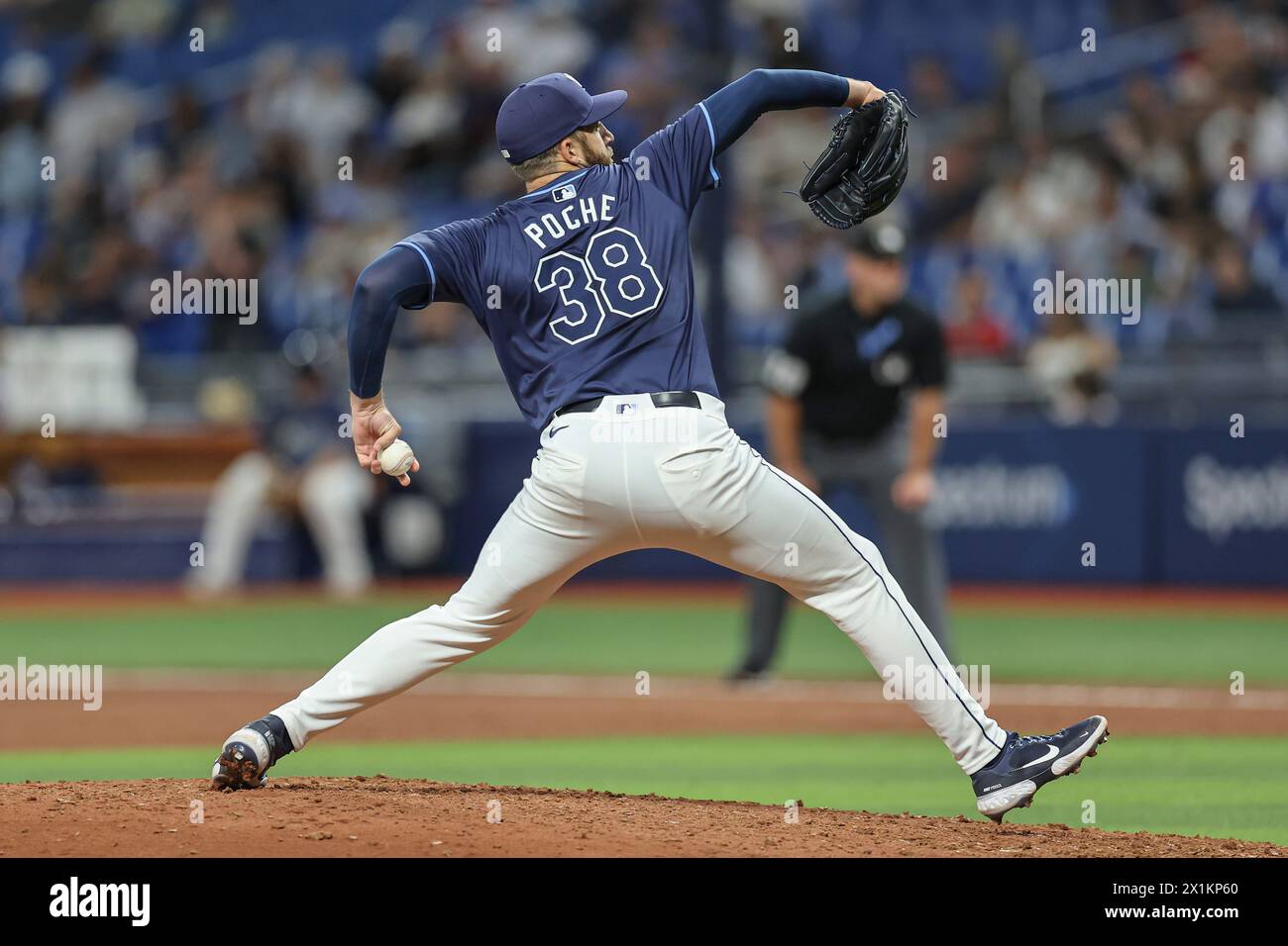St. Petersburg, FL: Tampa Bay Rays pitcher Colin Poche (38) delivers a ...