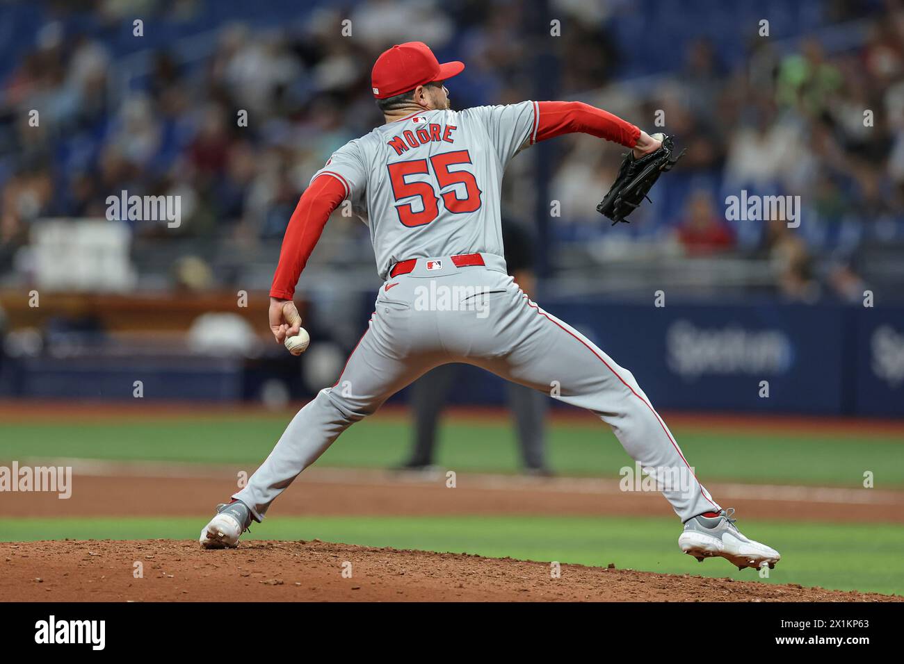 St. Petersburg, FL: Los Angeles Angels pitcher Matt Moore (55) delivers ...