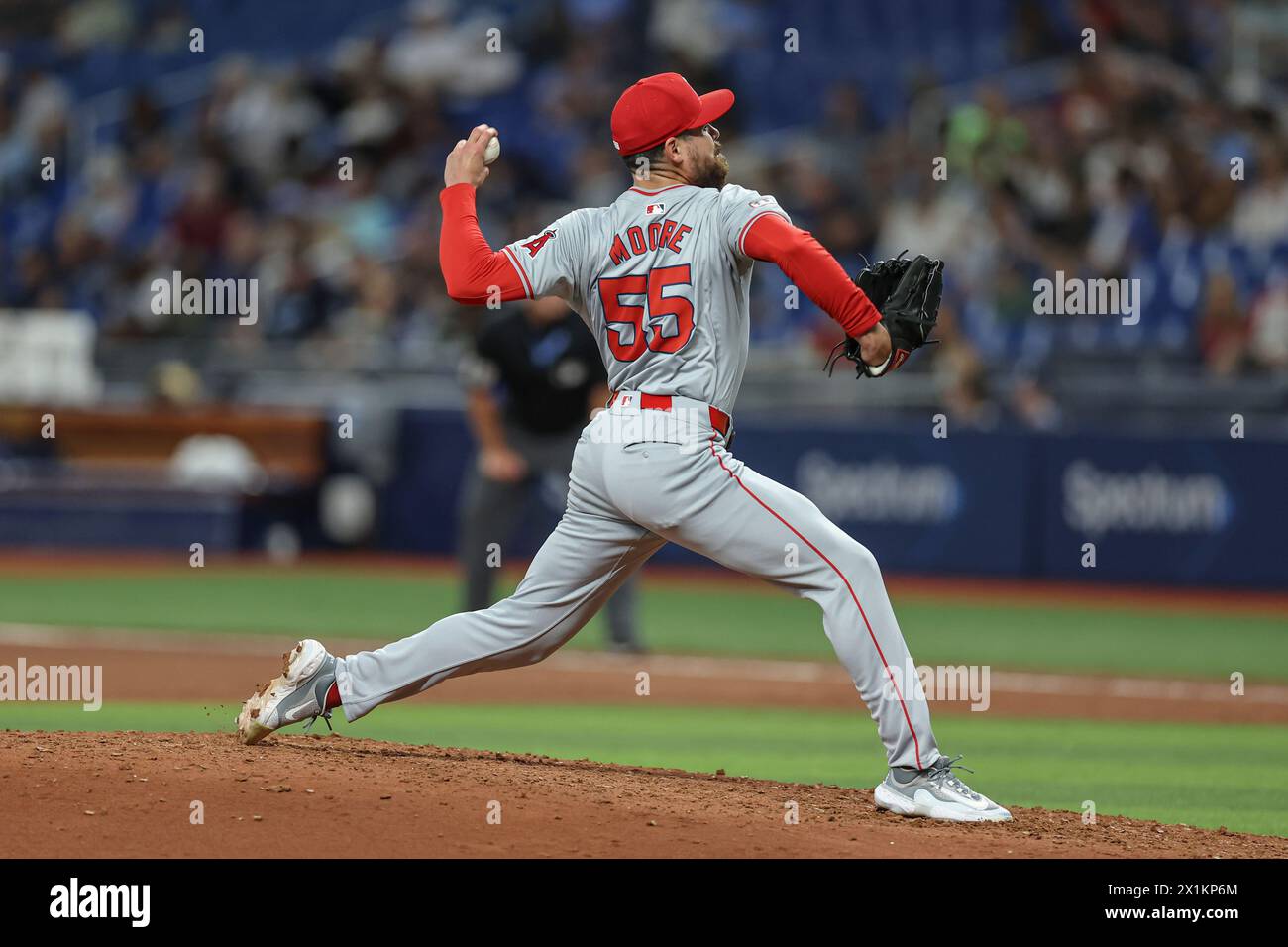 St. Petersburg, FL: Los Angeles Angels pitcher Matt Moore (55) delivers ...