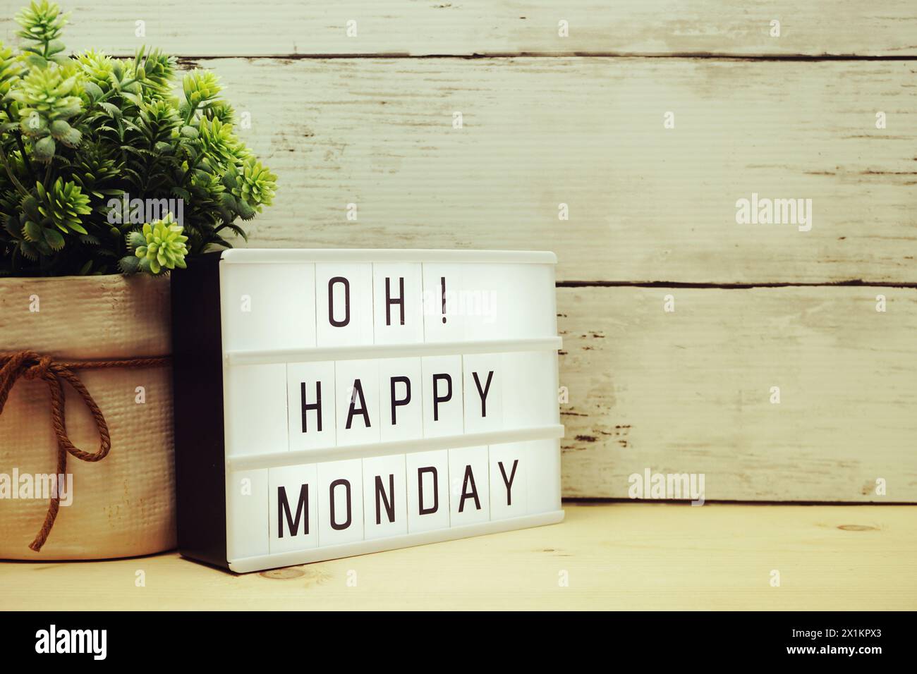 Happy Monday light box alphabet wording on wooden background Stock ...