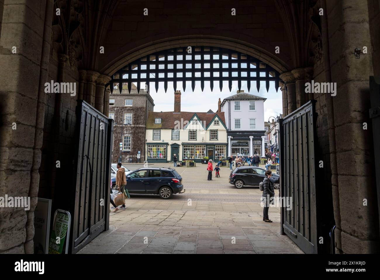 View across Angel Hill from Abbey Gate entrance, Bury St Edmunds ...