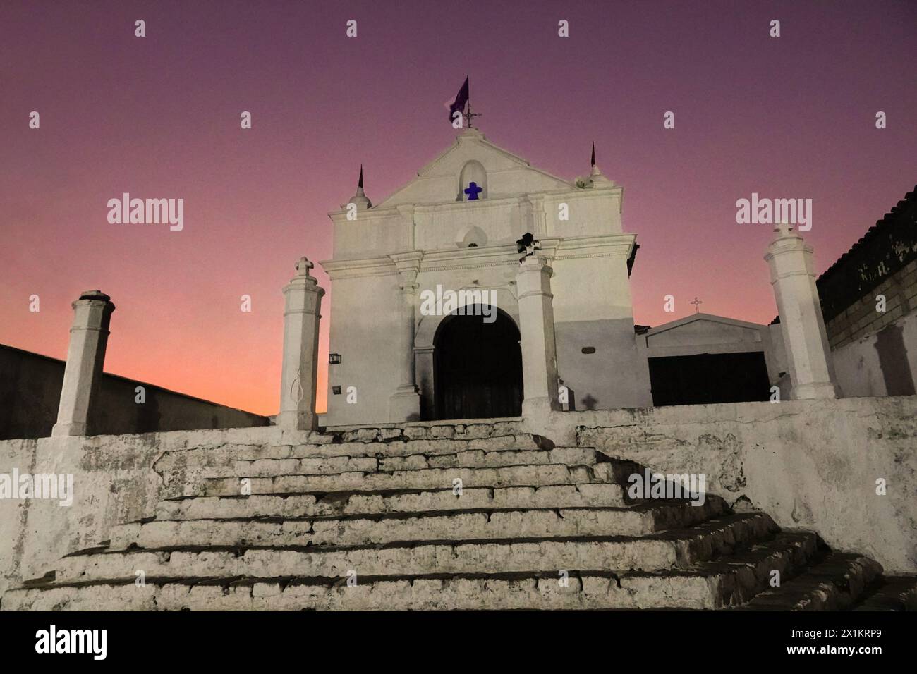 Exterior view of the small El Calvario chapel at sunset in ...