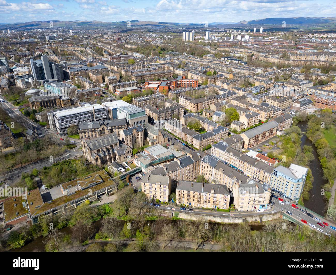 Aerial view of Hillhead district and Glasgow University campus in ...