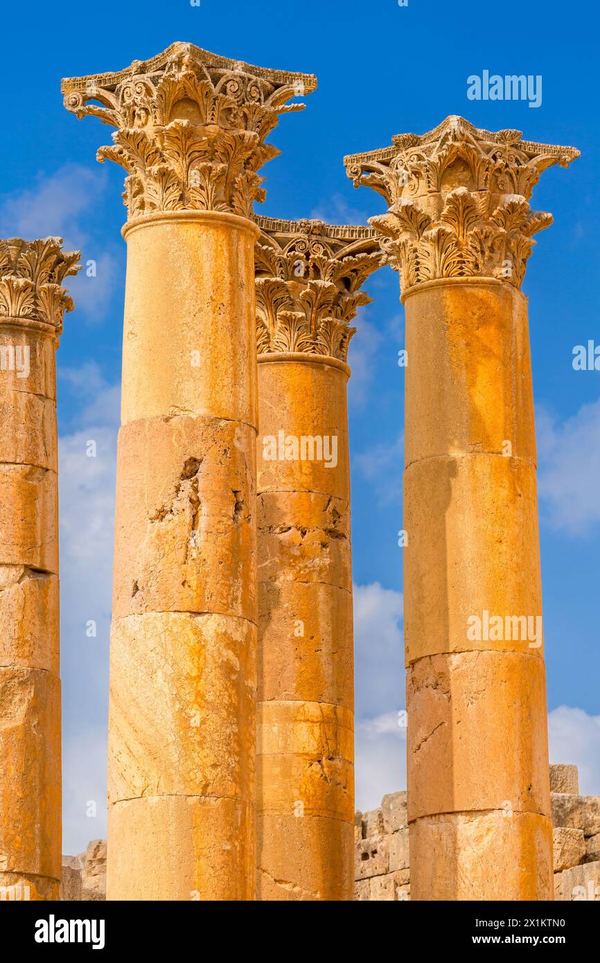 Jerash, Jordan close-up Temple of Artemis columns in the ancient Roman ...