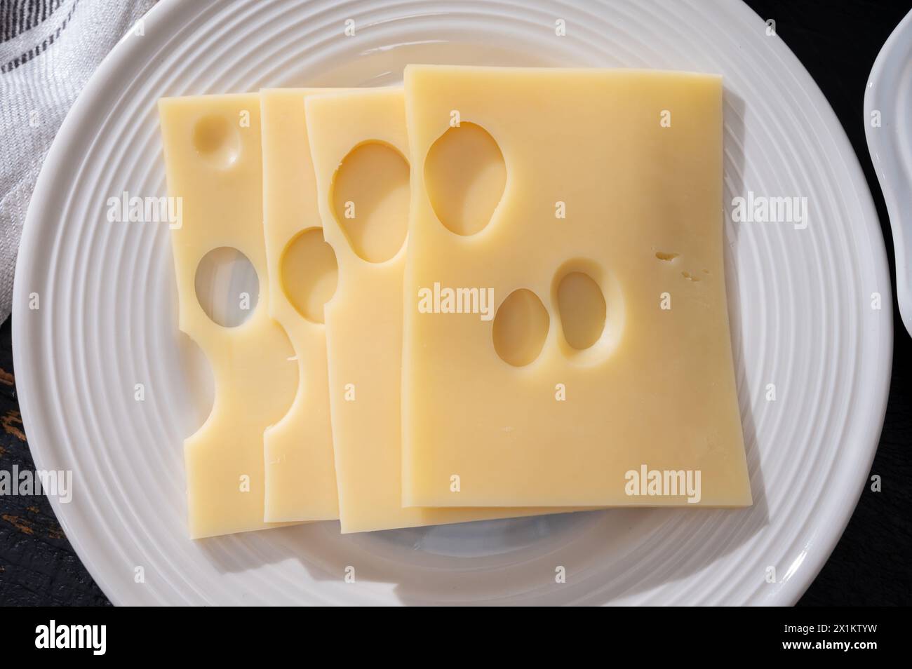 Swiss cheese collection, yellow emmentaler or emmental cheese with ...