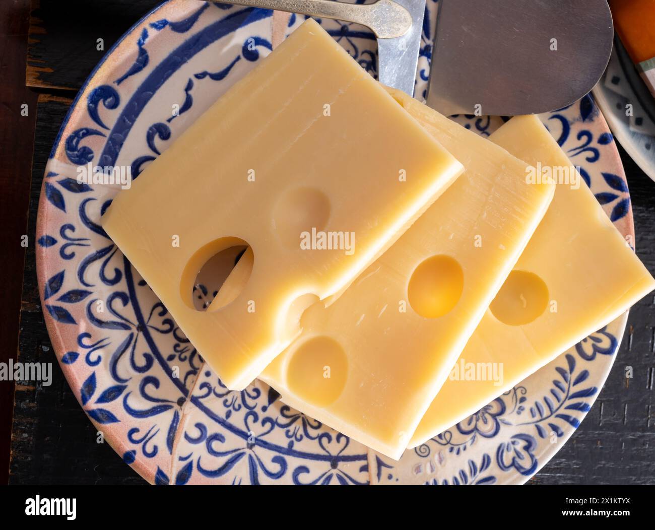 Swiss cheese collection, yellow emmentaler or emmental cheese with ...