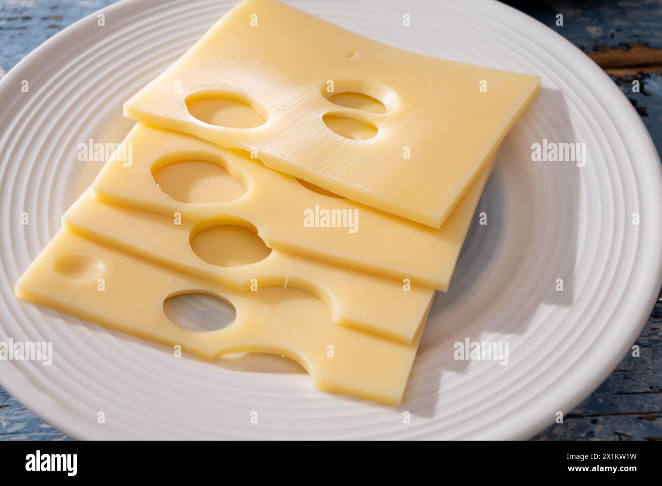 Swiss cheese collection, yellow emmentaler or emmental cheese with ...