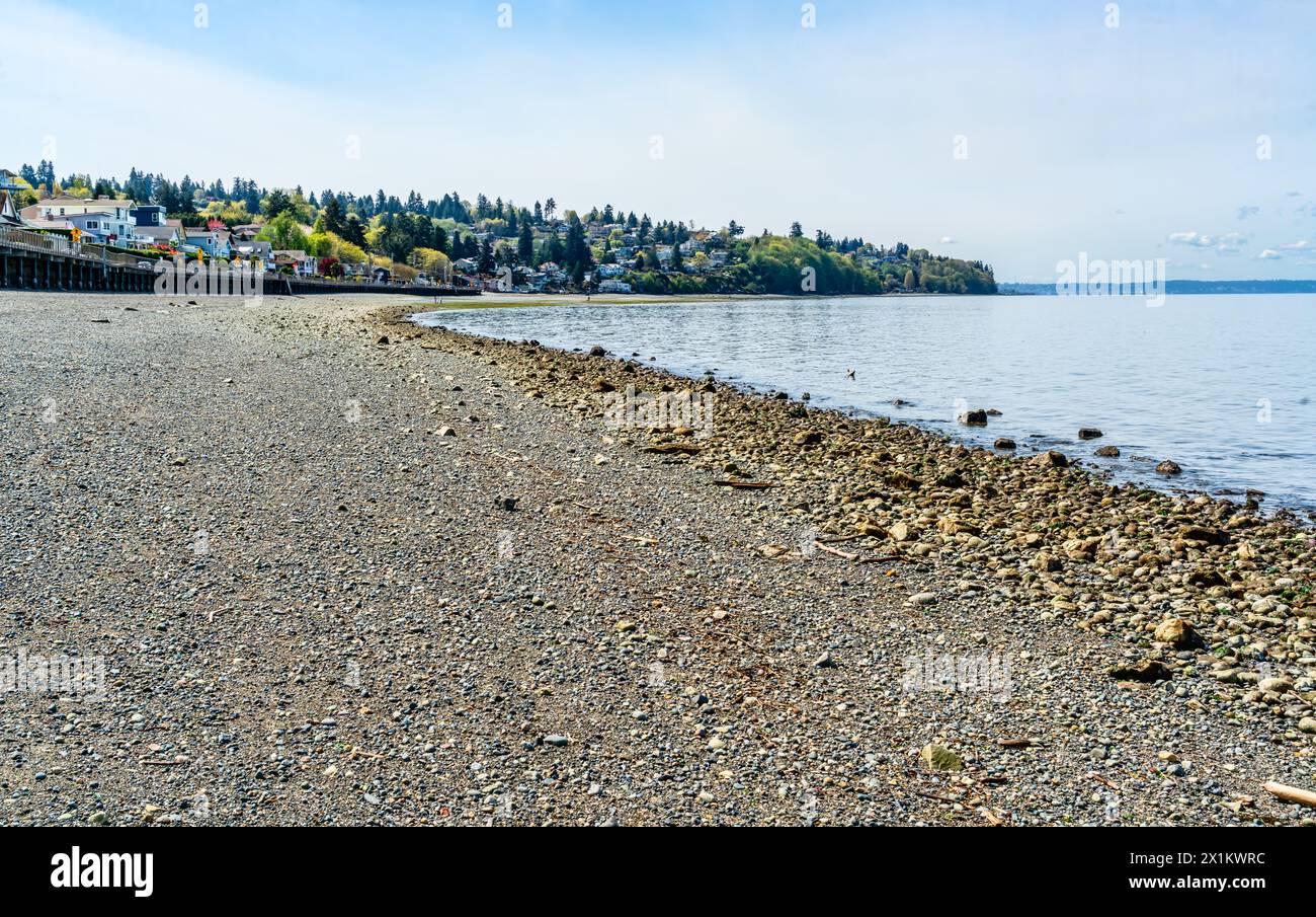 A view of the beach and boardwalk at Redondo Beach in Washington State ...