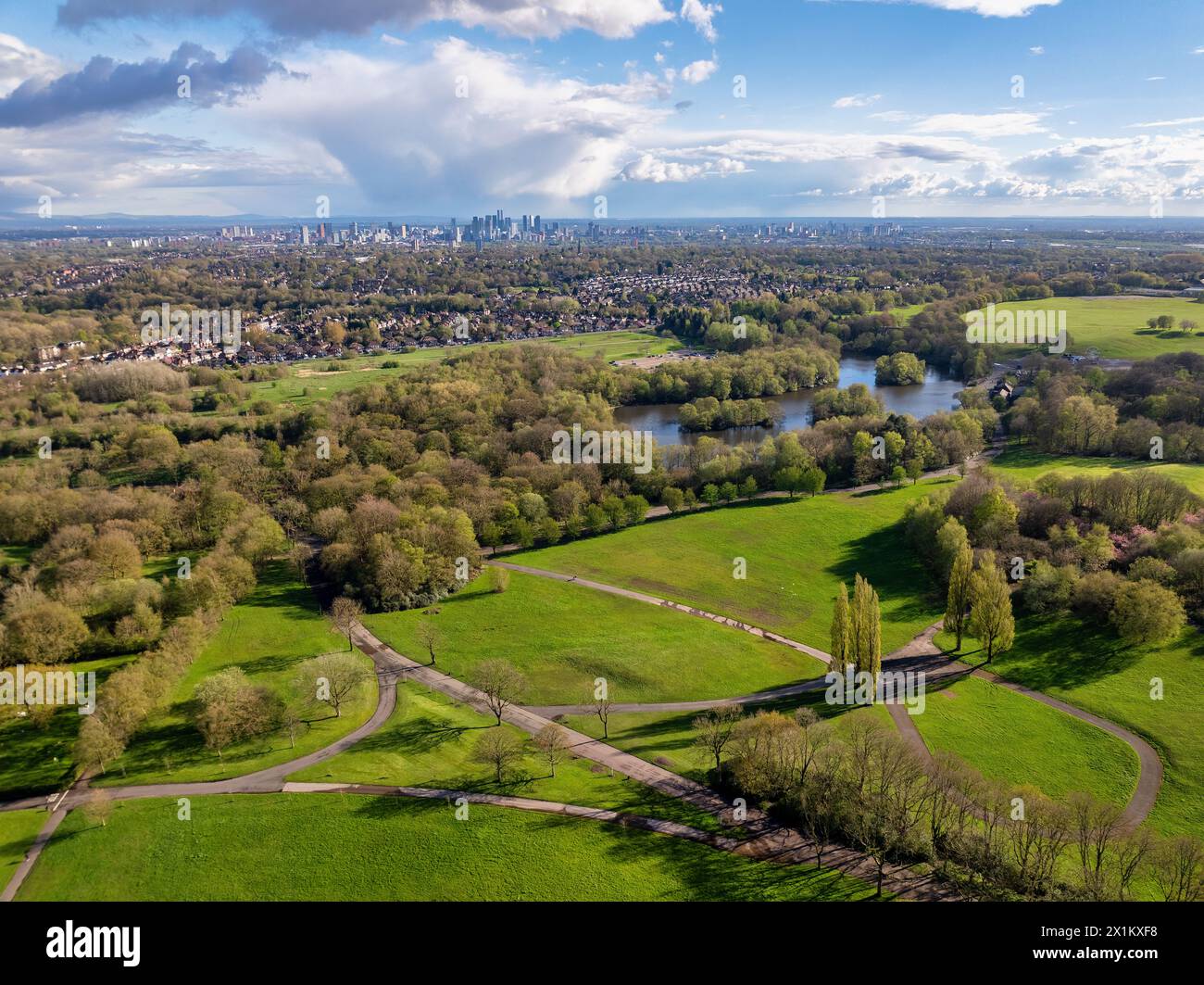 Aerial image of Manchester skyline from Heaton Park Stock Photo - Alamy