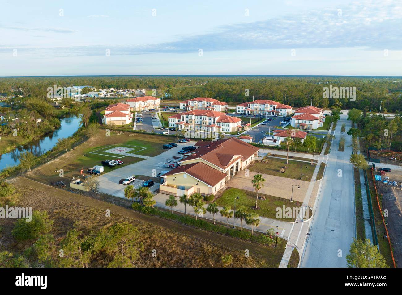 Aerial view of american apartment buildings in Florida residential area ...