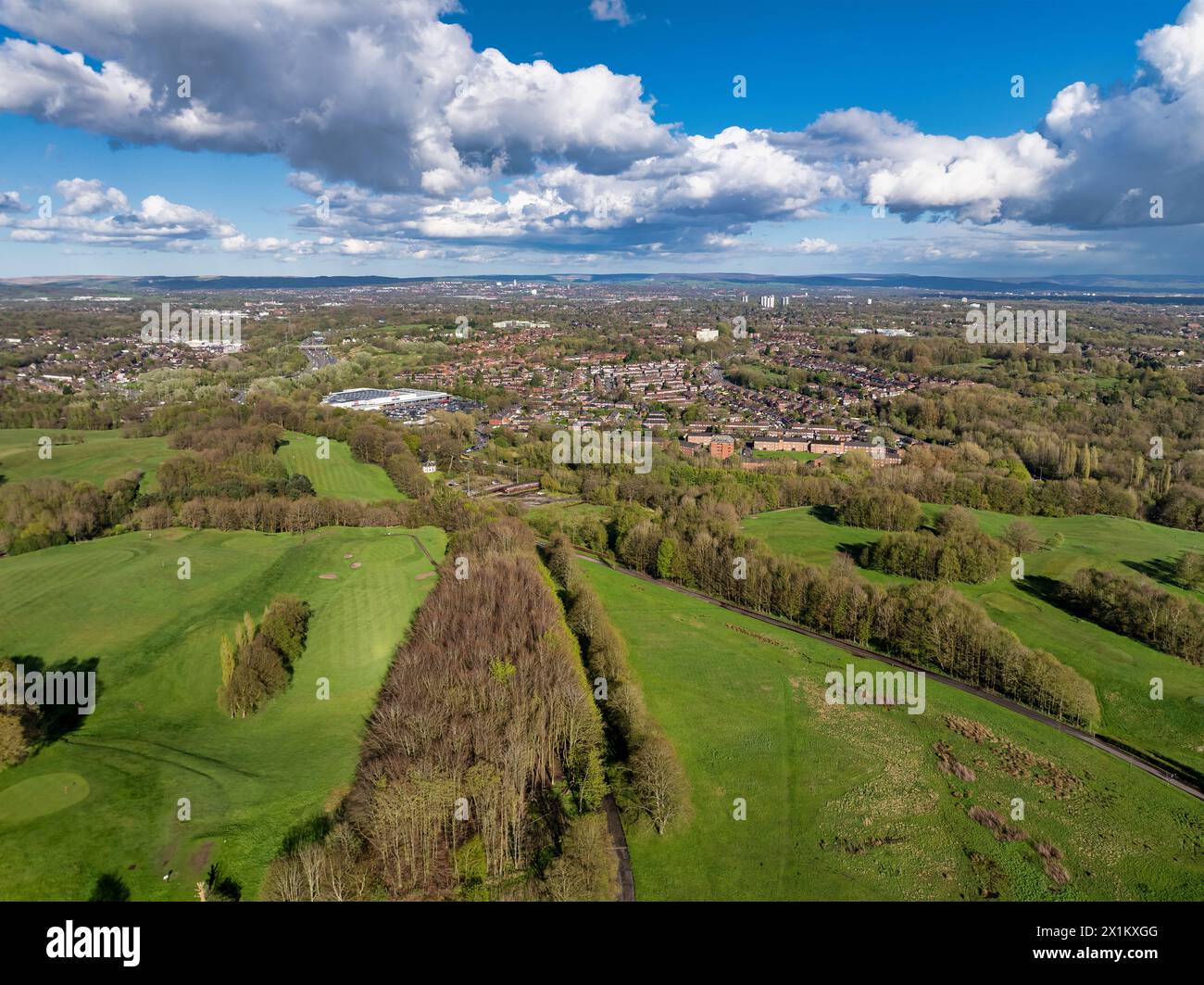 Aerial Image taken above Heaton Park showing Heywood and Middleton ...