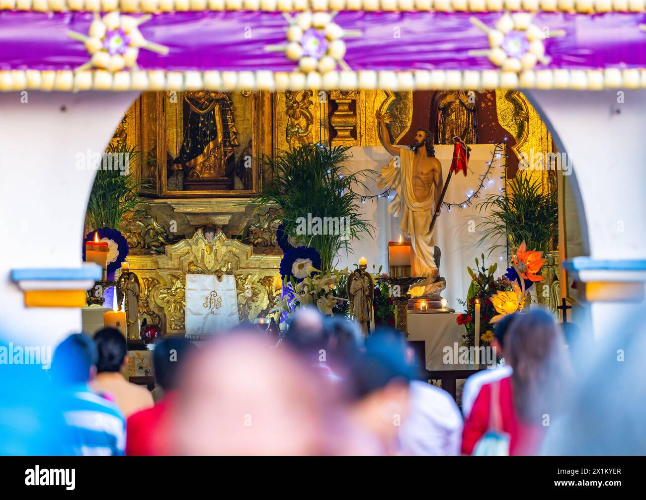 A religious ceremony at a church during Easter. Oaxaca, Mexico Stock ...