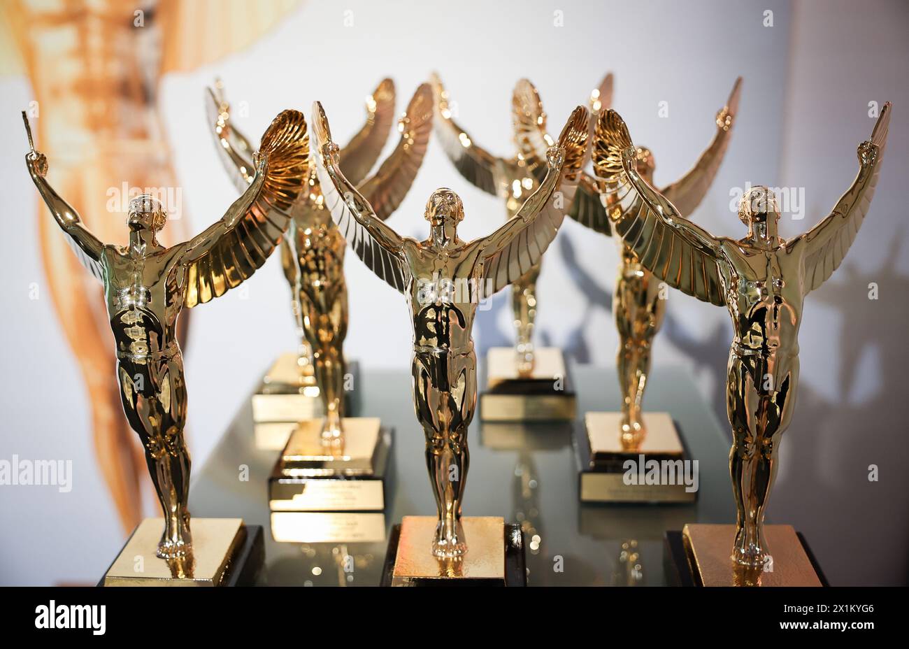 Hamburg, Germany. 17th Apr, 2024. The trophies for the various ...