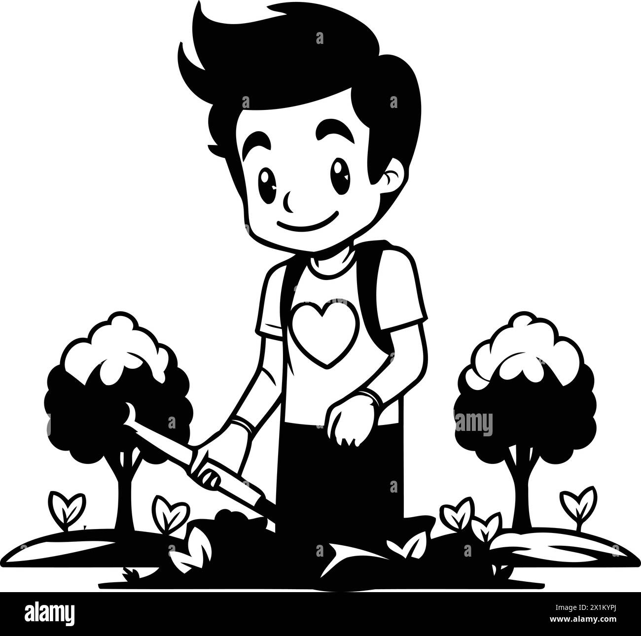 Gardener man planting tree. Vector illustration in cartoon style Stock ...