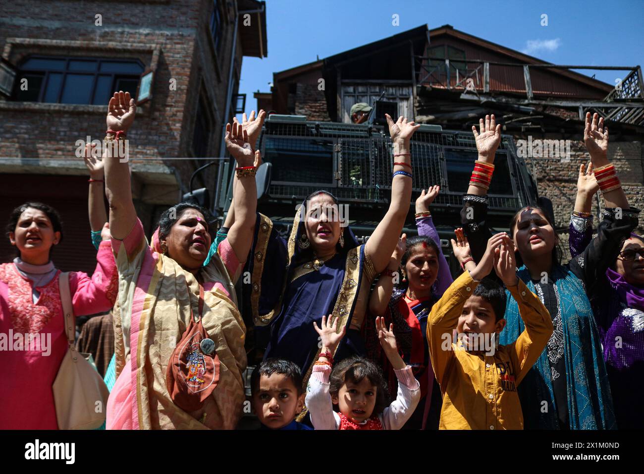 Srinagar, India. 17th Apr, 2024. Hindu devotees take part in a religious procession to celebrate ...