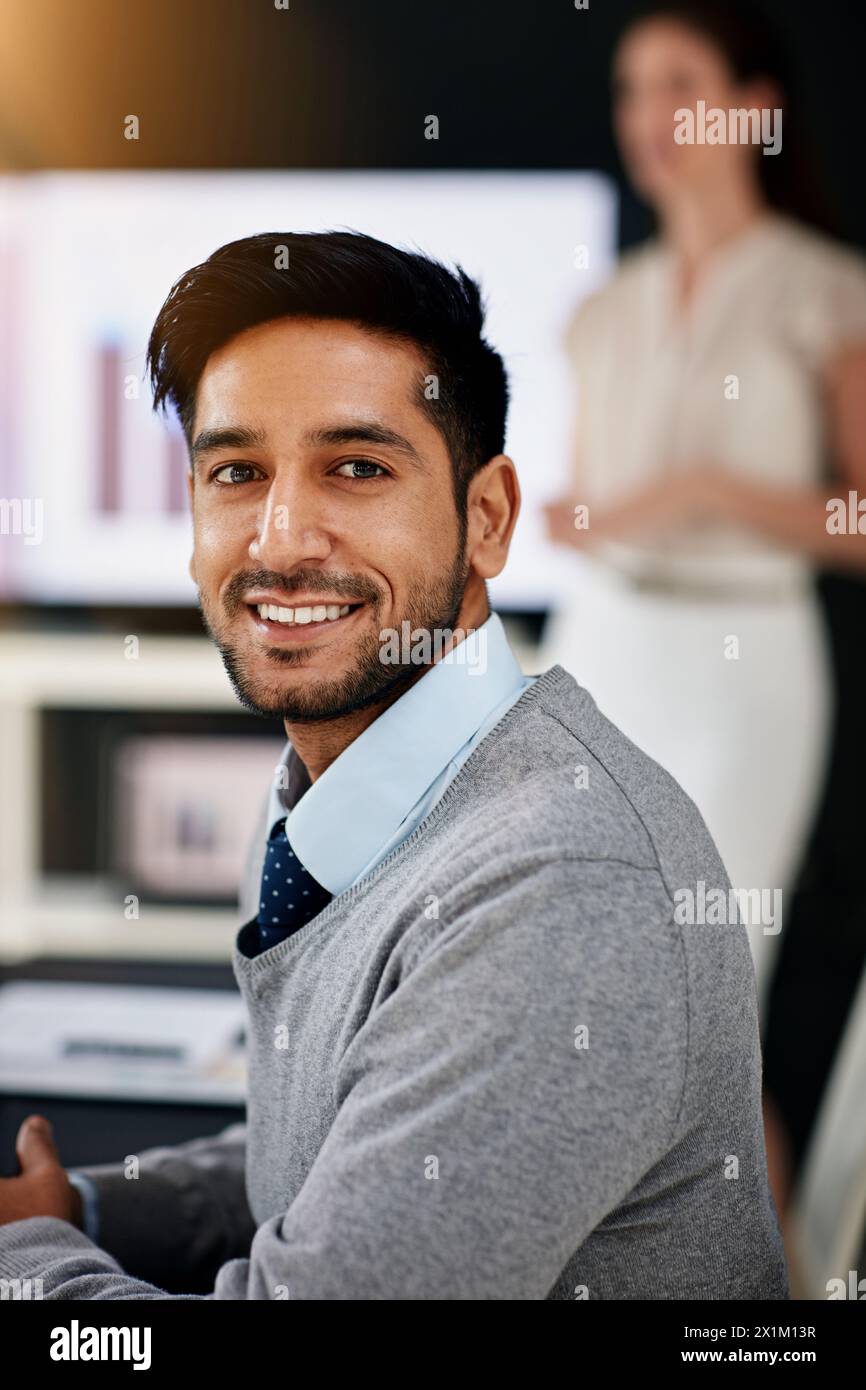 Business man, smile and people for presentation, workshop and vision ...