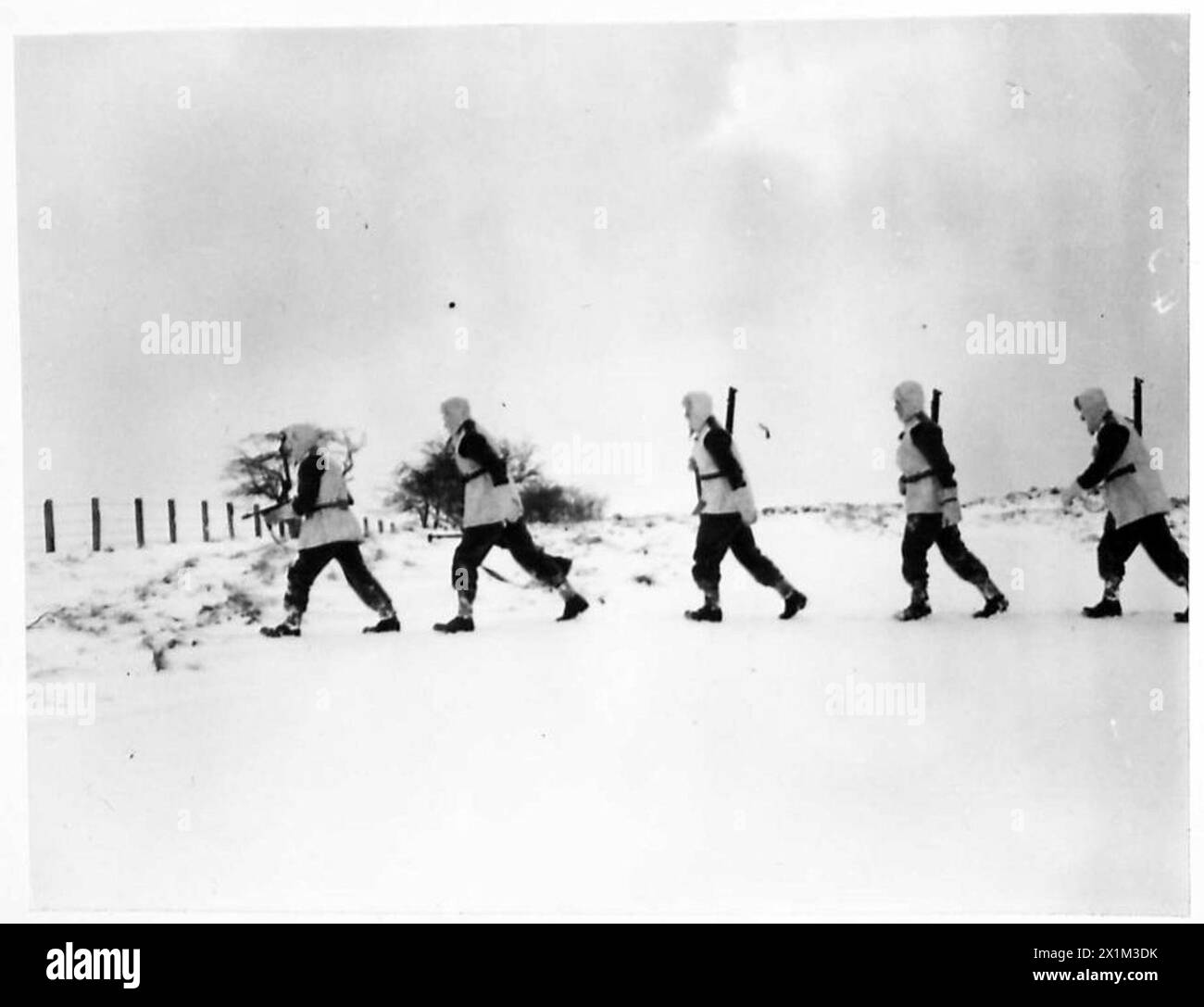 Royal Marines train in snow while wearing white Arctic hoods and ...