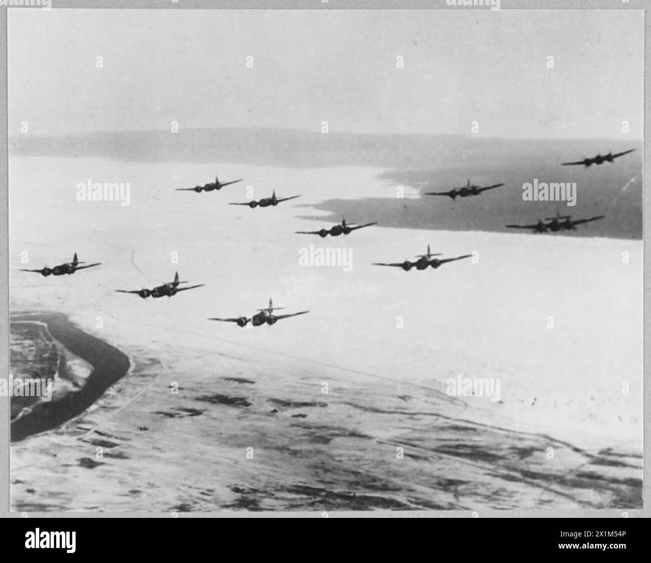 A flight formation of Bristol Blenheim I bombers operates in the Middle ...