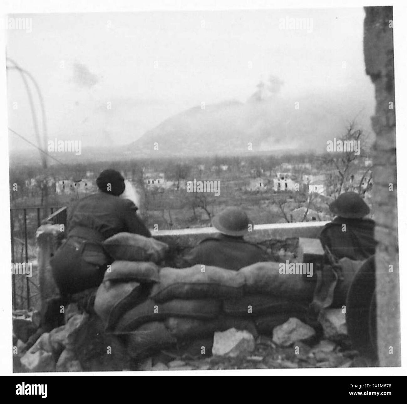 Allied aircraft drop bombs in and around Cassino, observed from a ...