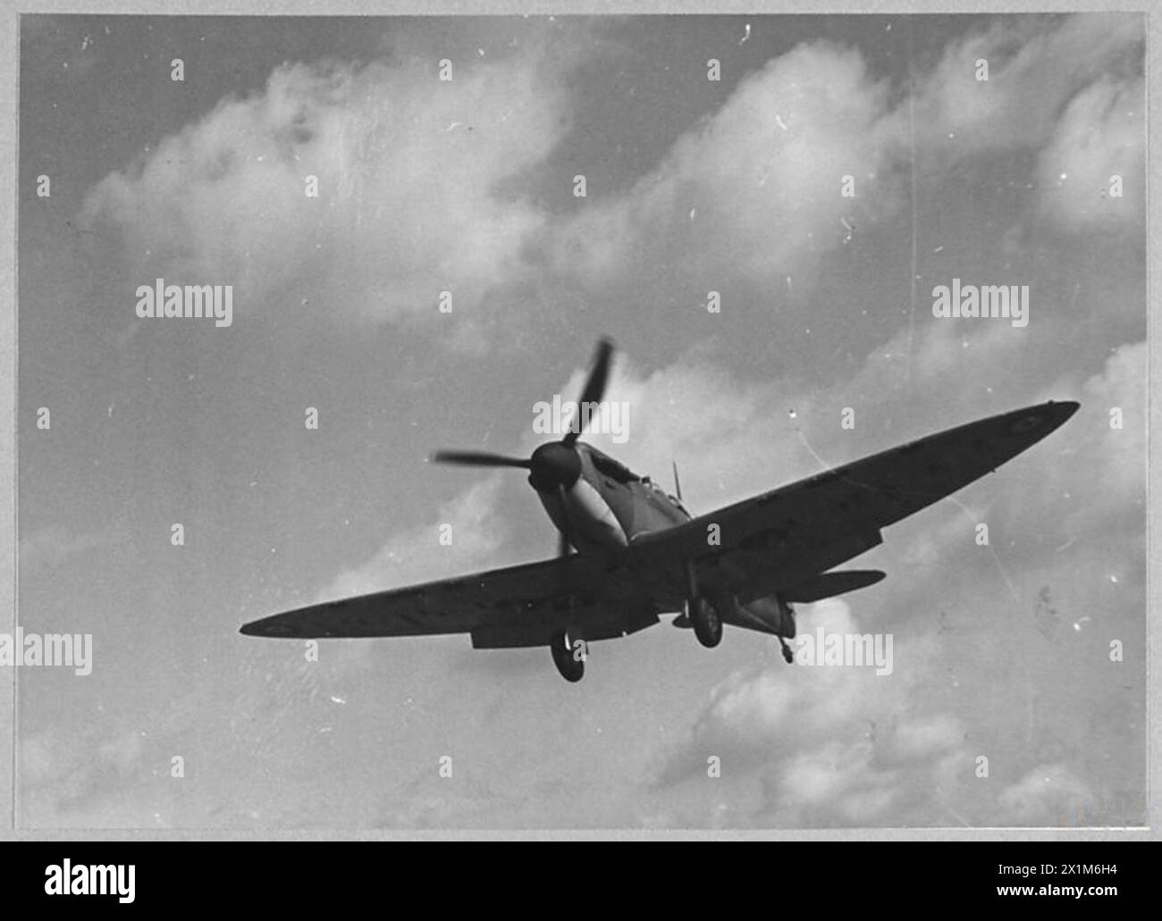 A Spitfire Mk I of No. 616 Squadron lands at Fowlmere airfield during ...