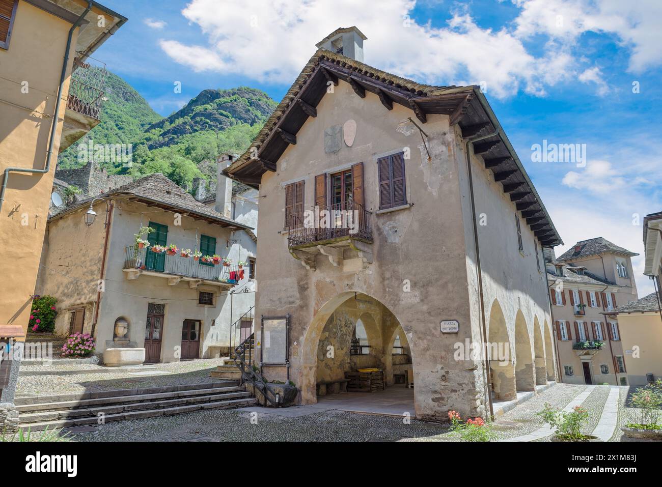 Ancient and characteristic square with historic buildings in a small ...