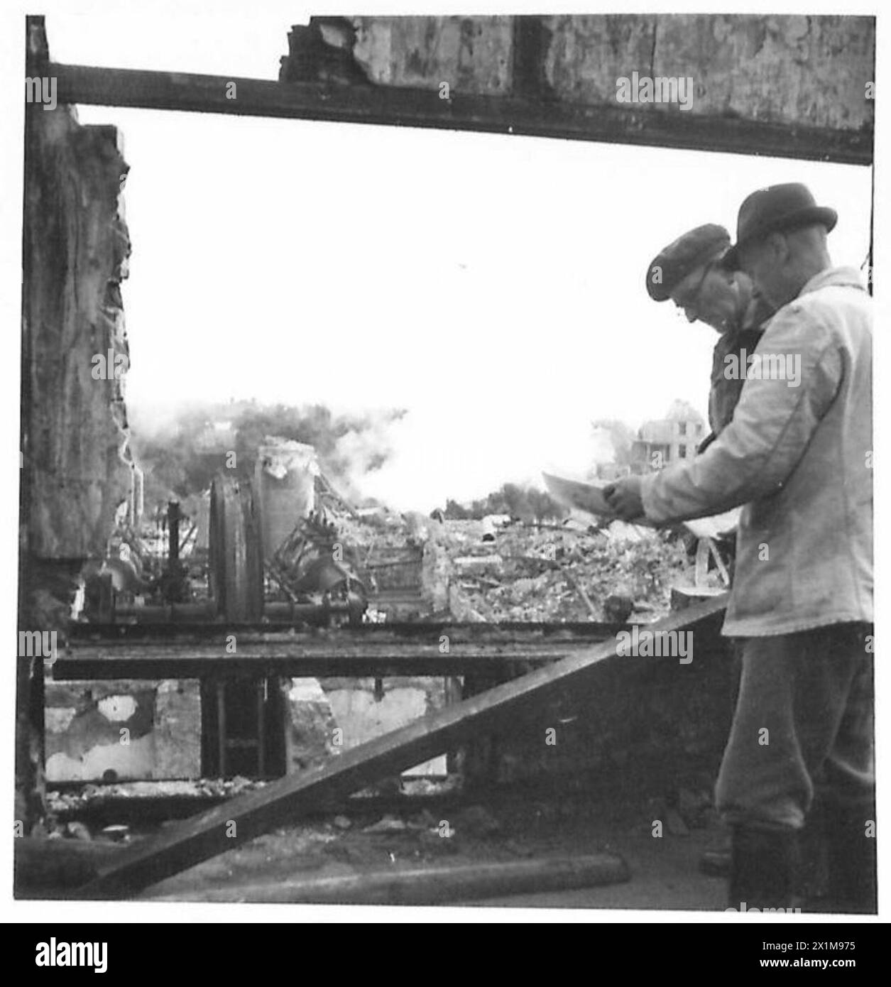 Wrecked engine room in a North German coal control facility, observed ...