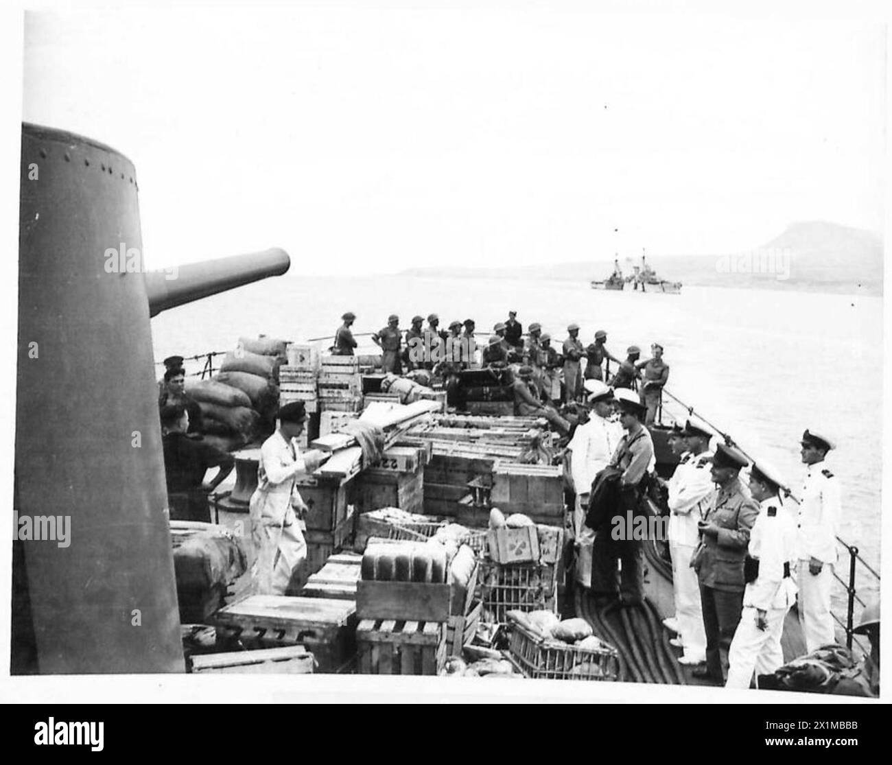 BRITISH TROOPS ON WAY AND ARRIVAL AT CRETE - Scene on warship as she ...
