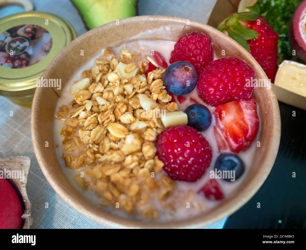 breakfast muesli bowl with fruits and yoghurt Stock Photo - Alamy