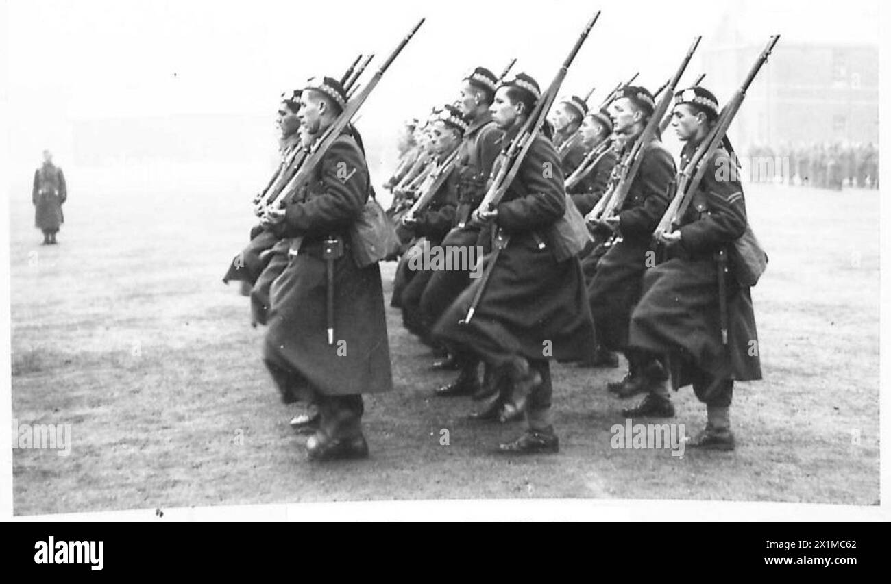 Scots Canadian troops conduct drill exercises at Aldershot under the ...