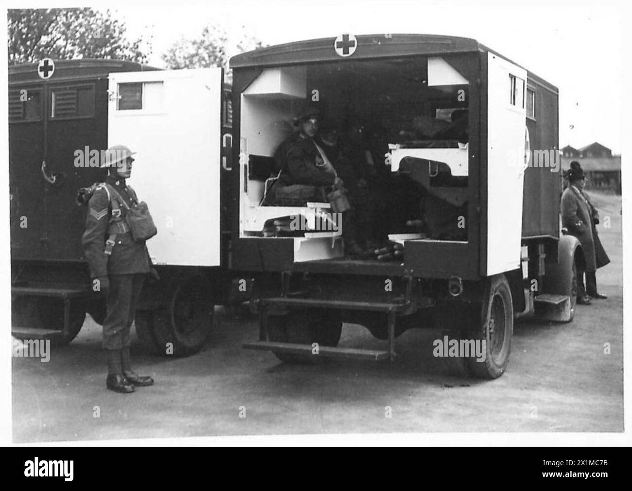 R.A.M.C. ambulances are prepared at Aldershot during a visit by ...