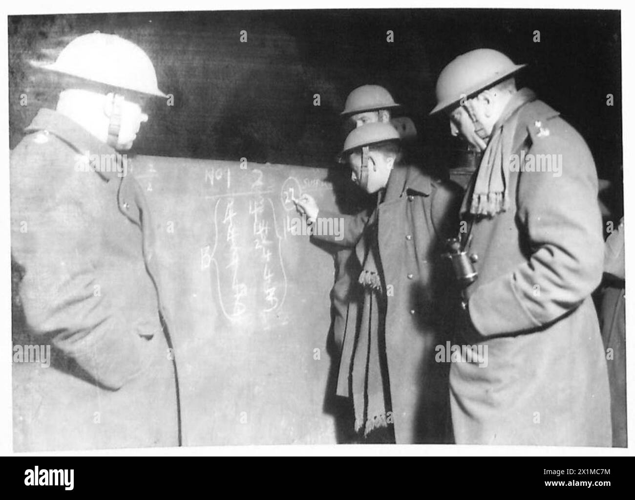 NIGHT PICTURES OF AN A.A. UNIT AT WORK - The Battery Commander chalking ...