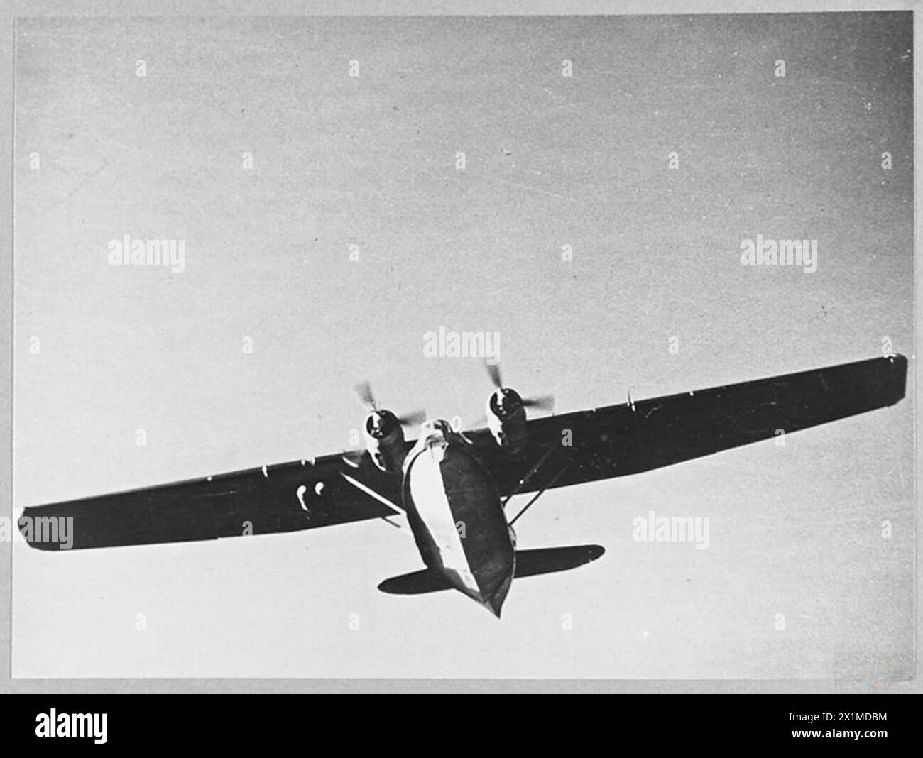 A Royal Air Force Catalina flying boat in flight, used for maritime ...