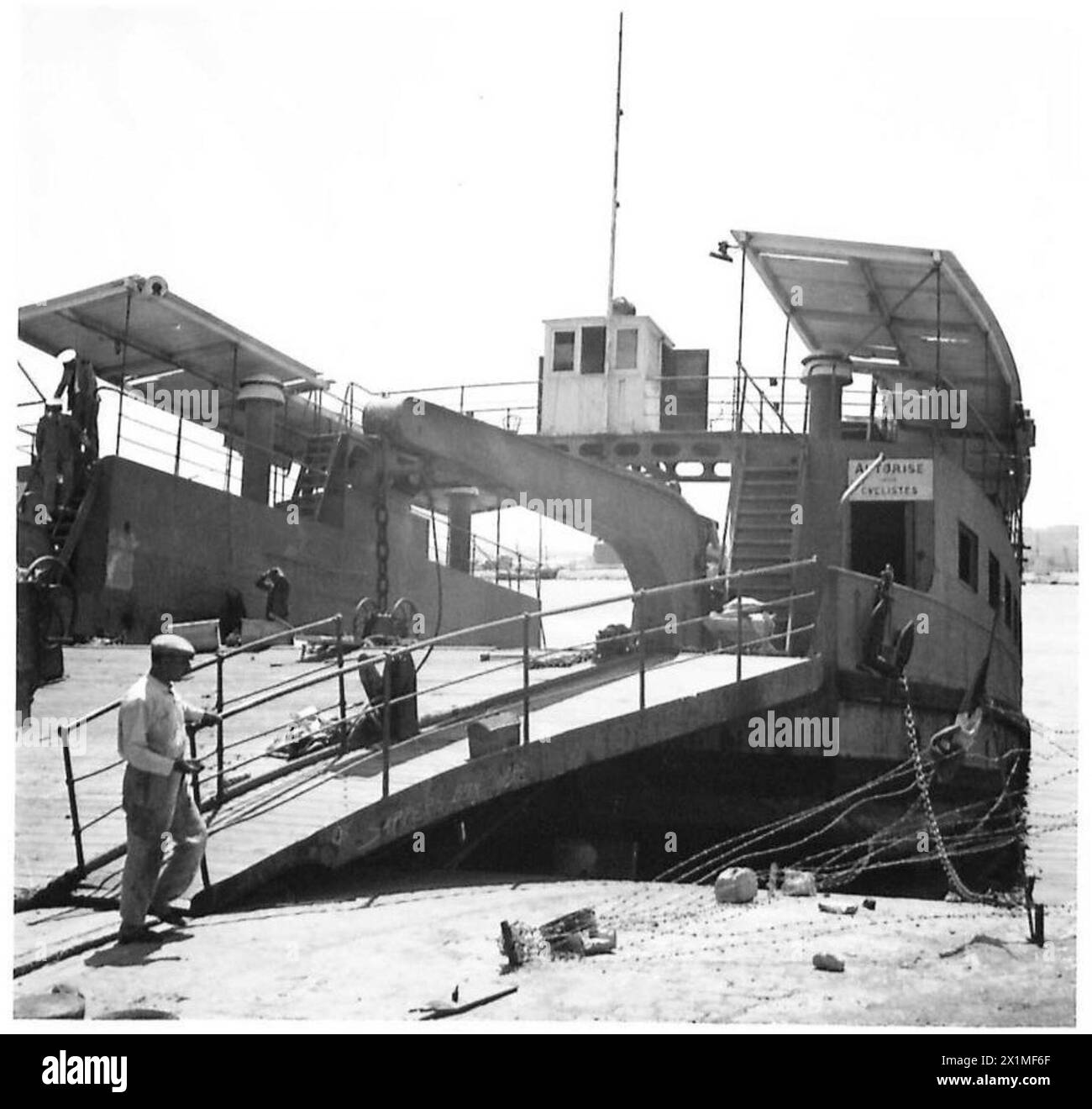 A British Army ferry-boat beached during operations in North Africa ...