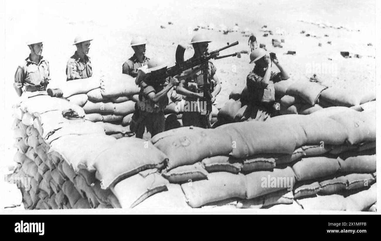 Scottish infantry troops are positioned in a Bren gun observation post ...