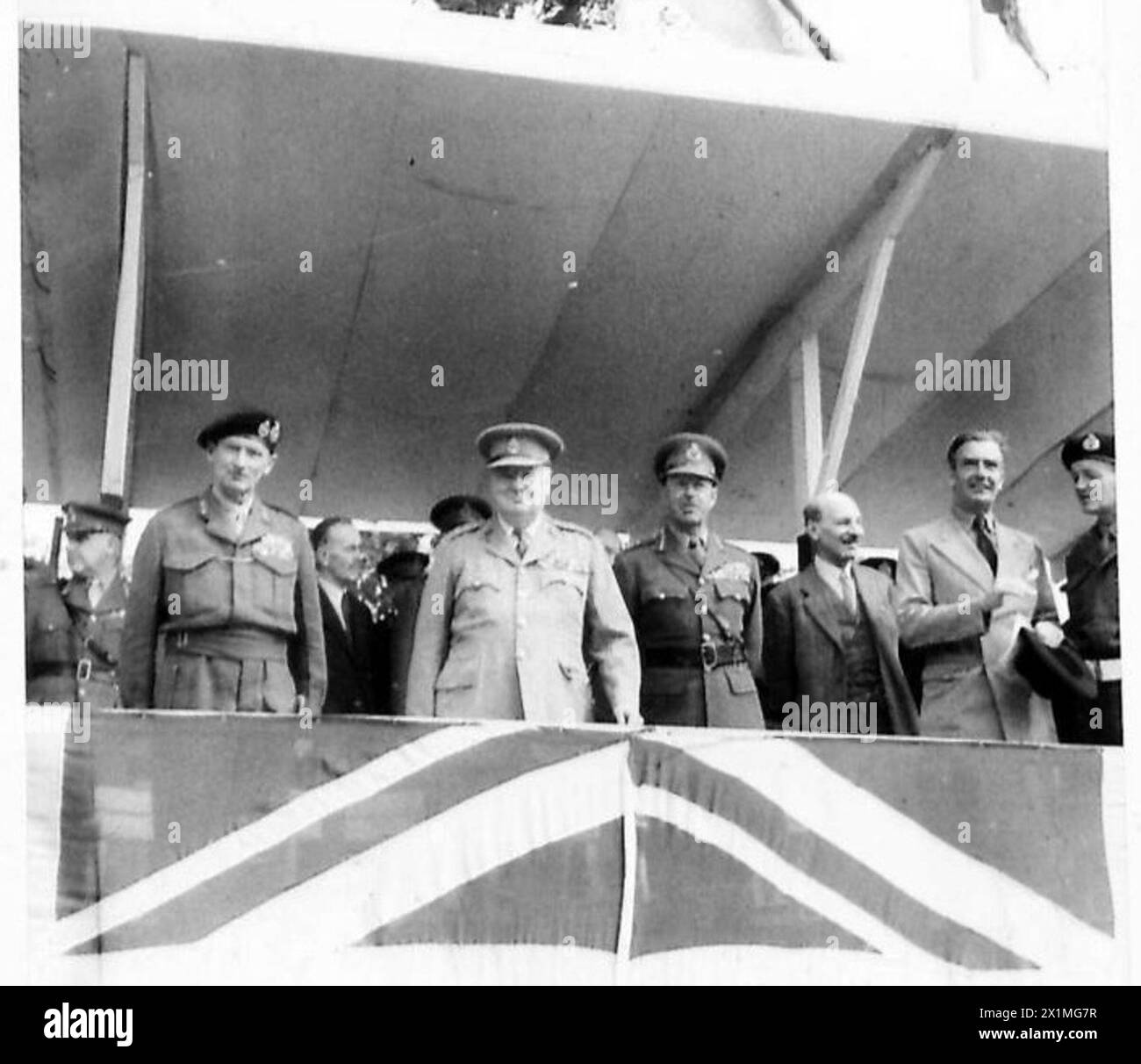 At the British victory parade in Berlin, Mr. Churchill, Field Marshals ...