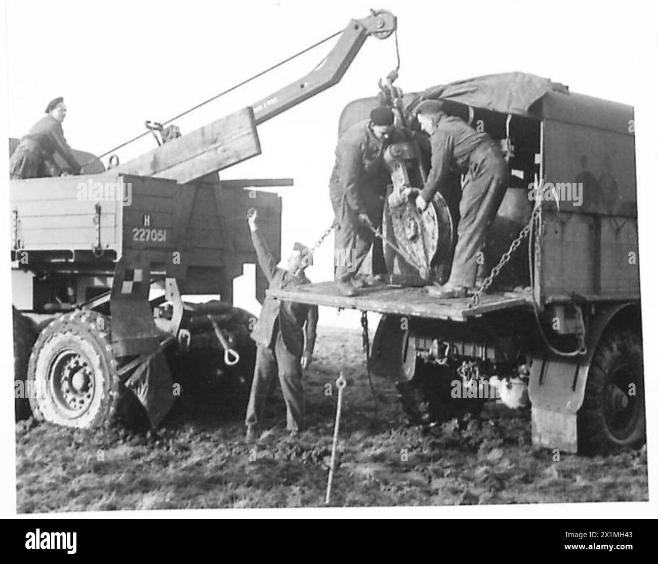RECOVERING A CHURCHILL TANK - A 50-ton snatch block is loaded on to ...