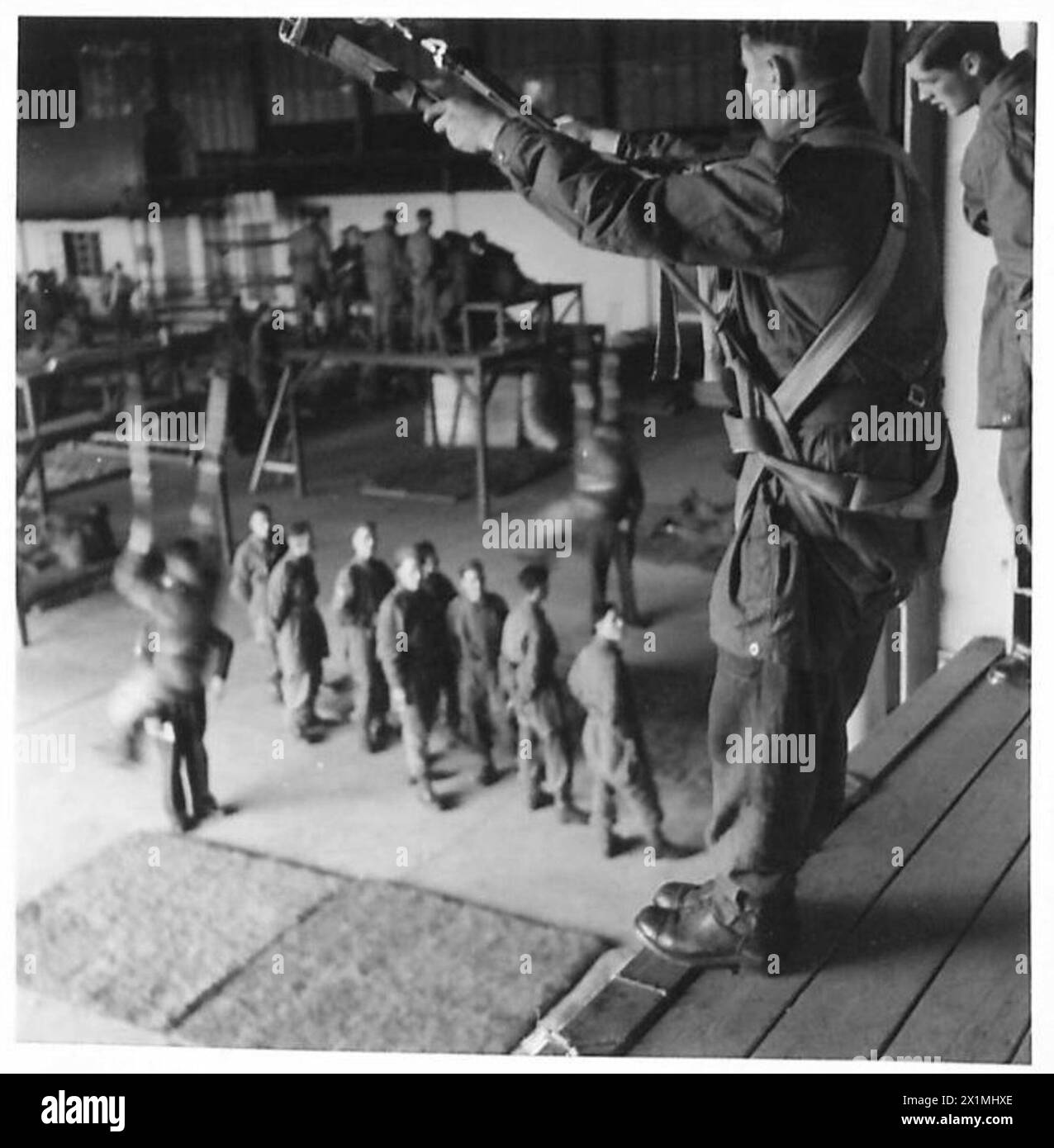 PARATROOPS IN TRAINING - On the stage ready to swing, British Army ...