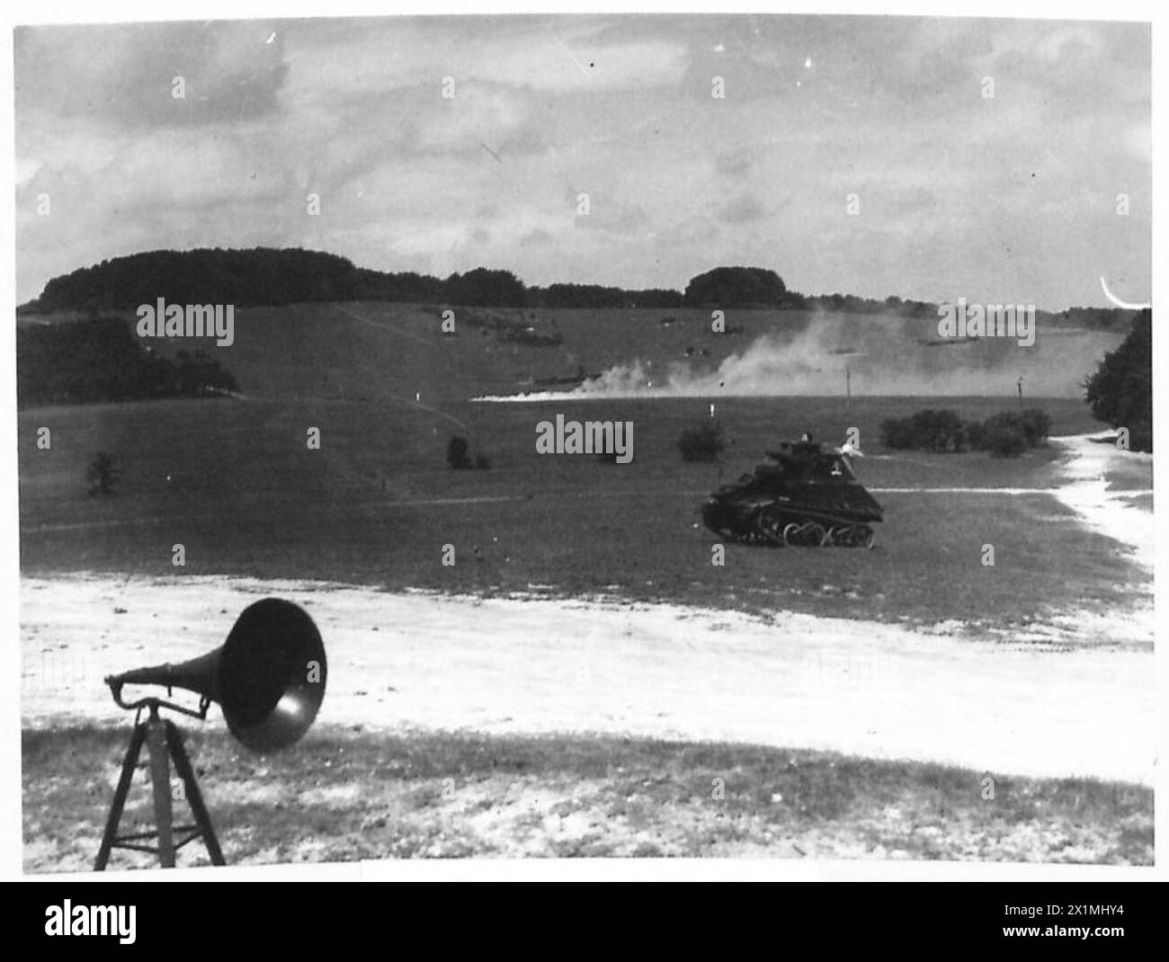 ROYAL TANK CORPS EXERCISES AT TIDWORTH - Tanks attacking under cover of ...