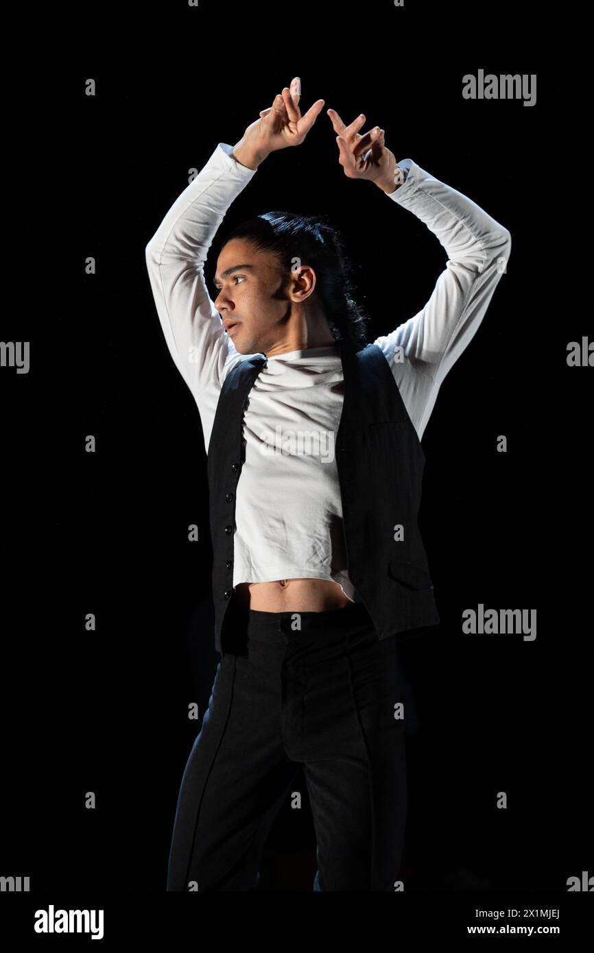 London, UK. April 17, 2024. Dancer Gabriel Matias from the Paco Pena ...