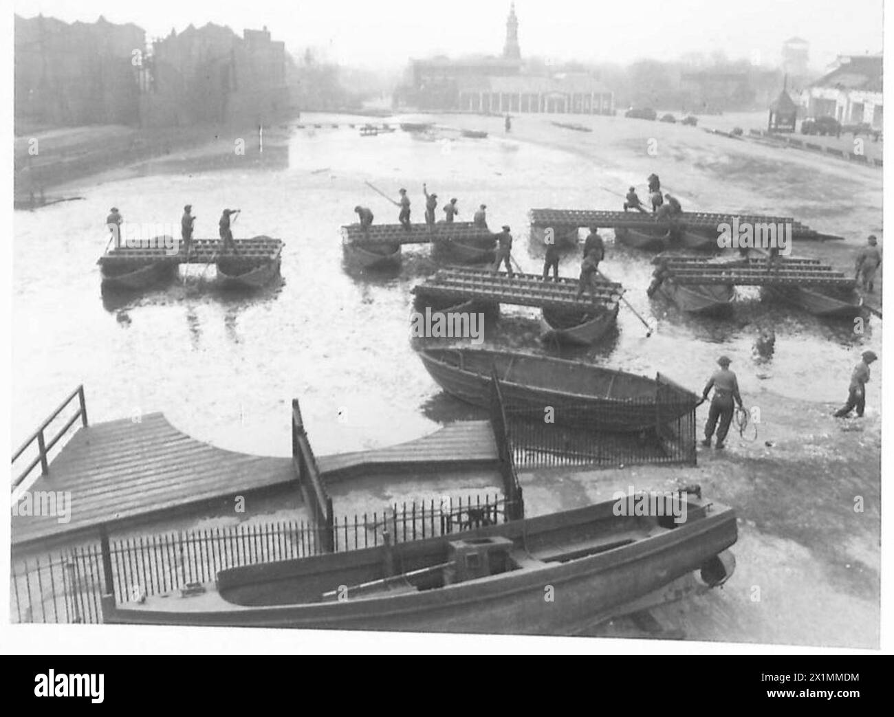 Pontoon bridge over river Black and White Stock Photos & Images - Alamy