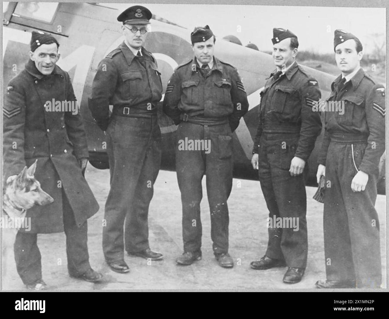 Corporal J.E. Tansley with Alsatian mascot, Flying Officer Wells ...